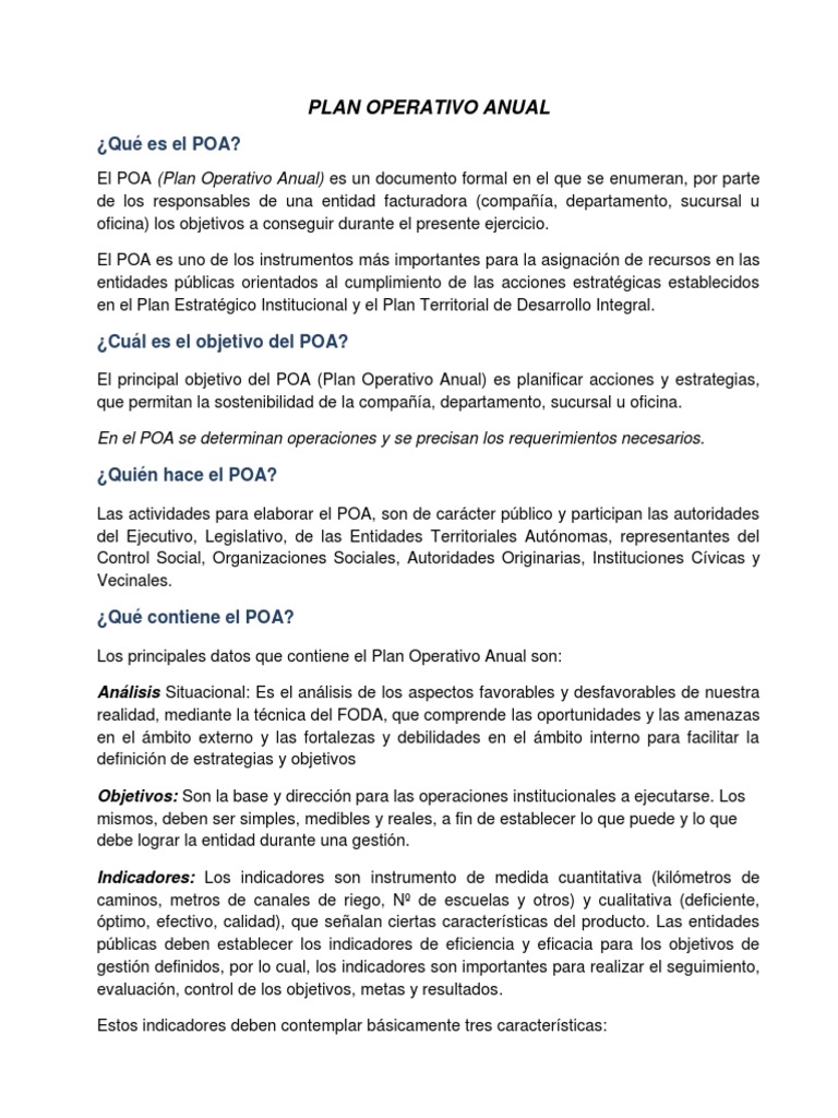 Plan Operativo Anual | PDF | Presupuesto | Planificación estratégica