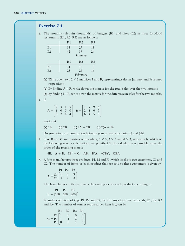 Exercise Chapter Matrix | PDF | Matrix (Mathematics) | Functional Analysis