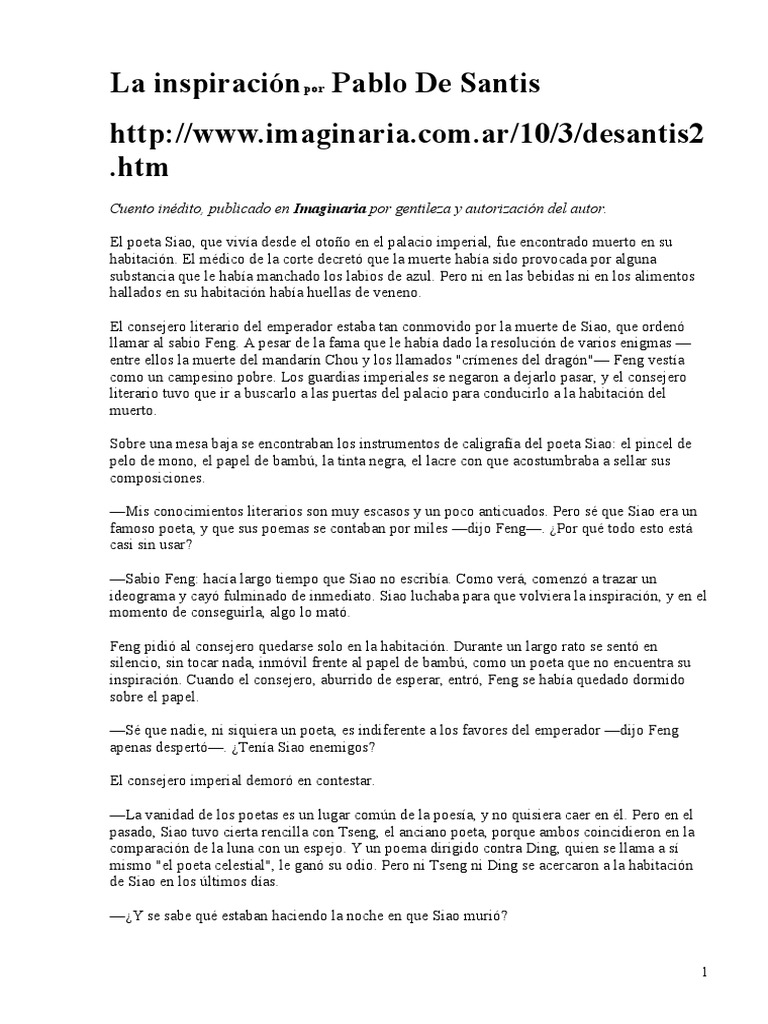 La Inspiración Por Pablo de Santis | PDF