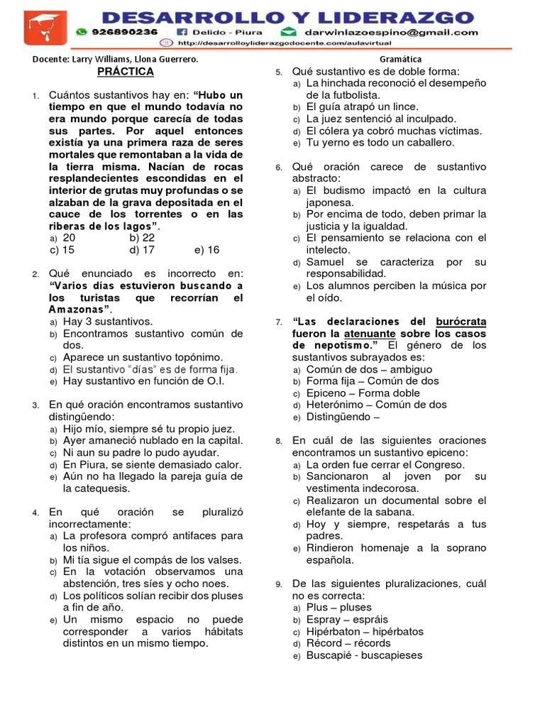 Análisis de Sustantivos en Oraciones | PDF | Adjetivo | Asunto (gramática)