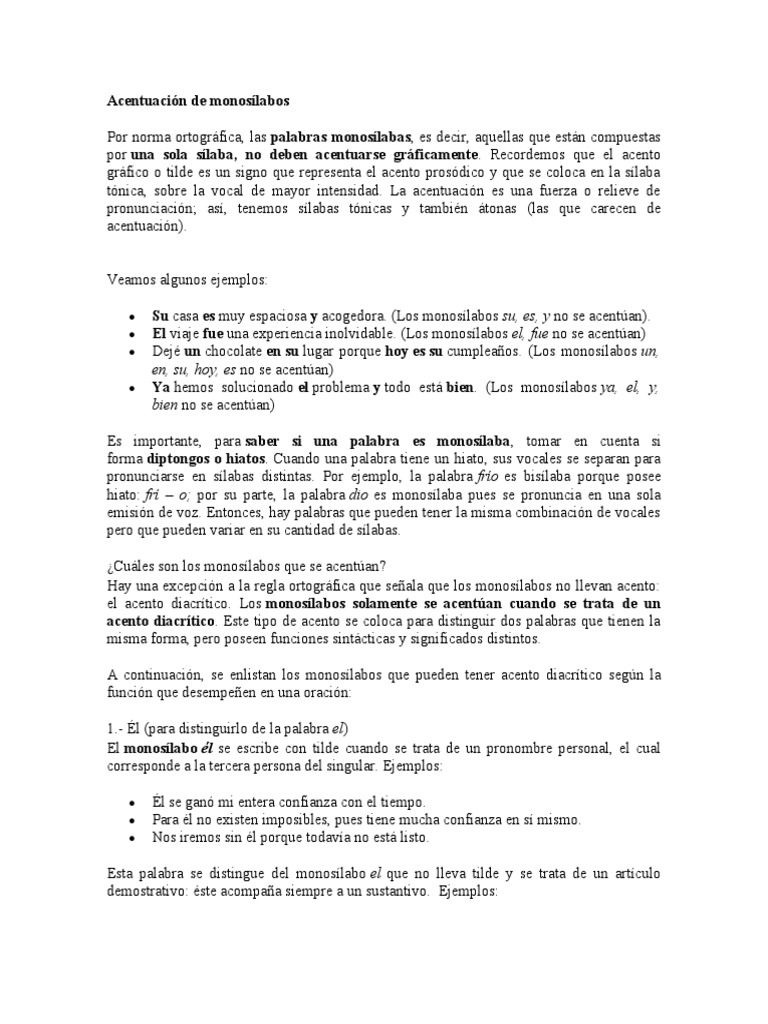 Acentuación de monosílabos en español | PDF | Palabra | Sílaba