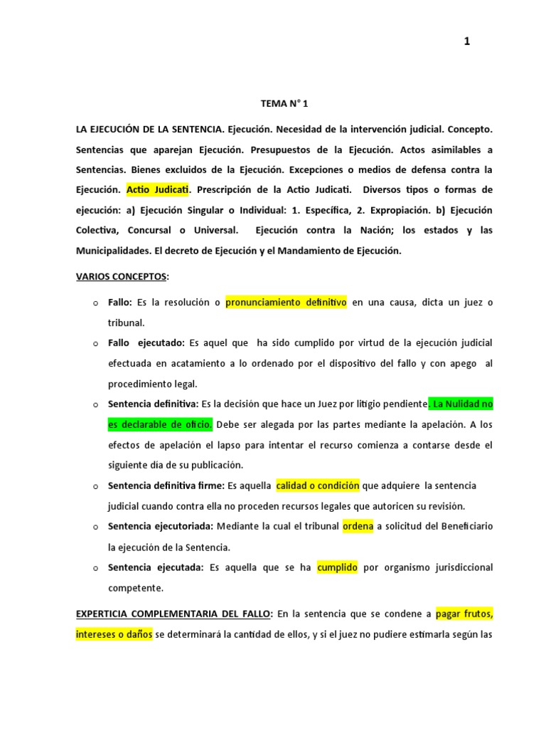 TEMA N 1 La Ejecucion de La Sentencia | PDF | Sentencia (ley) | Estatuto de limitaciones