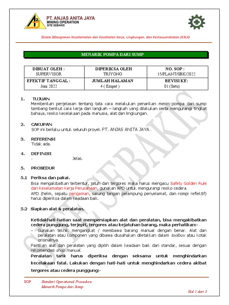 SOP - Menarik Pompa Dari Sump | PDF