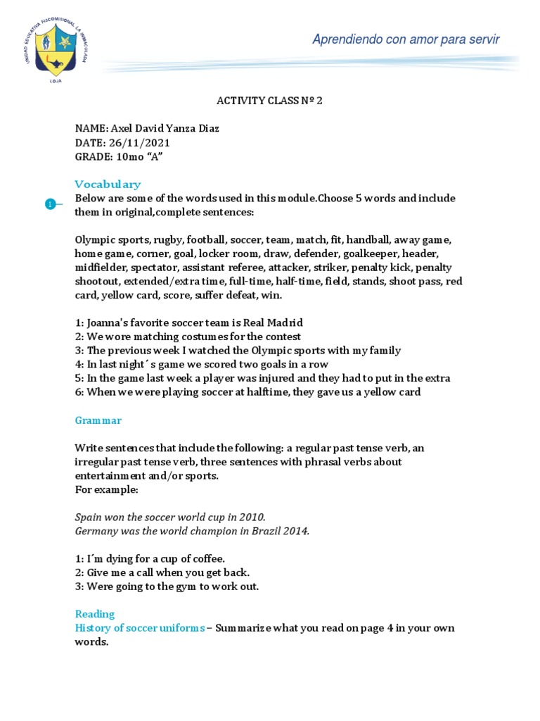 Activity Class 2 | Download Free PDF | Association Football | Clothing