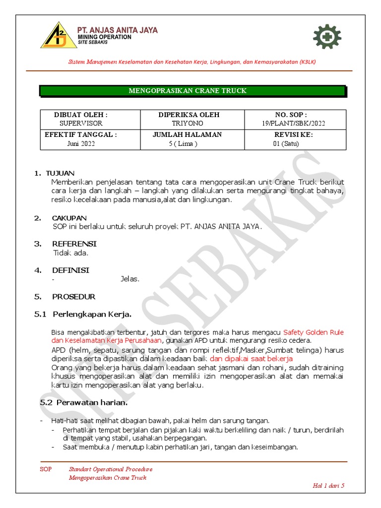 SOP Operasi Crane Truck Aman | PDF | Bisnis