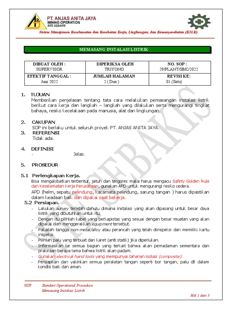 SOP - Memasang Instalasi Listrik | PDF