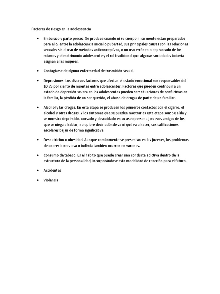 Factores de Riesgo en La Adolescencia | PDF
