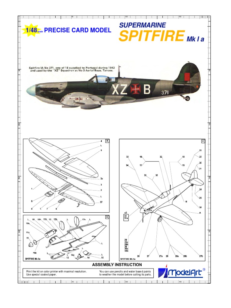Spitfire: Precise Card Model 1/48 | PDF | Axle | Aircraft
