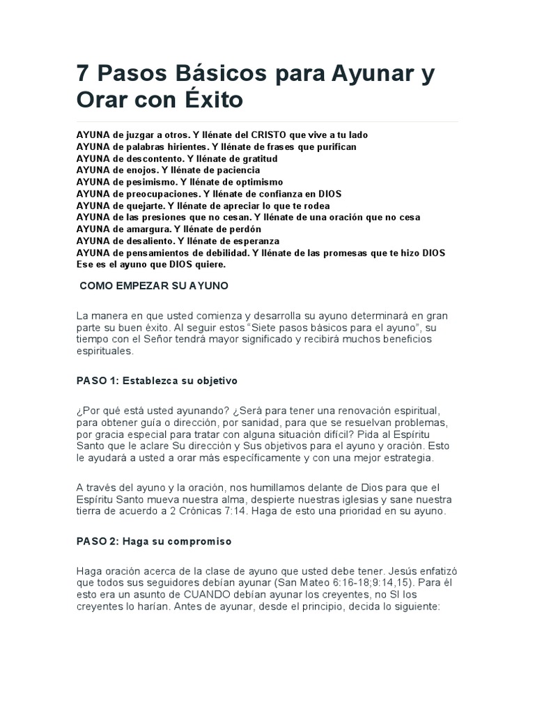 7 Pasos Básicos para Ayunar y Orar Con Exito | PDF | Oración | Alimentos
