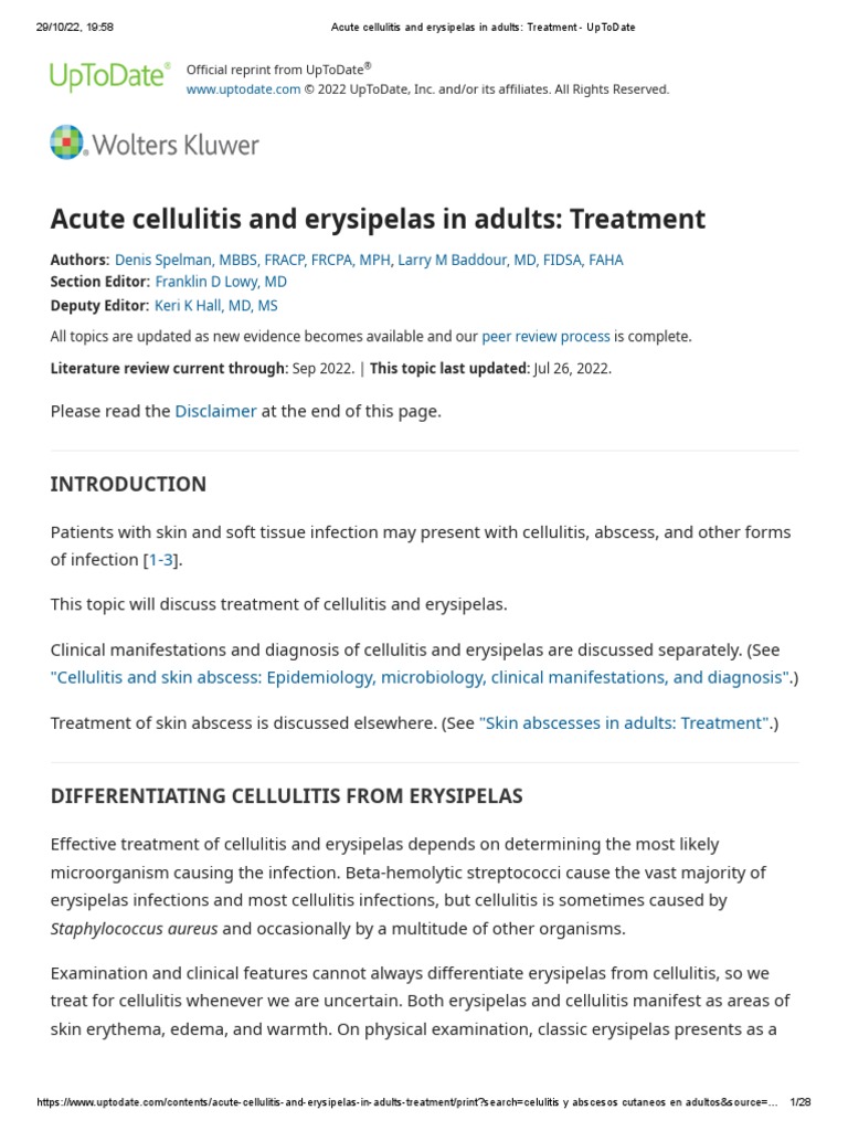 Acute Cellulitis and Erysipelas in Adults - Treatment - UpToDate | PDF ...