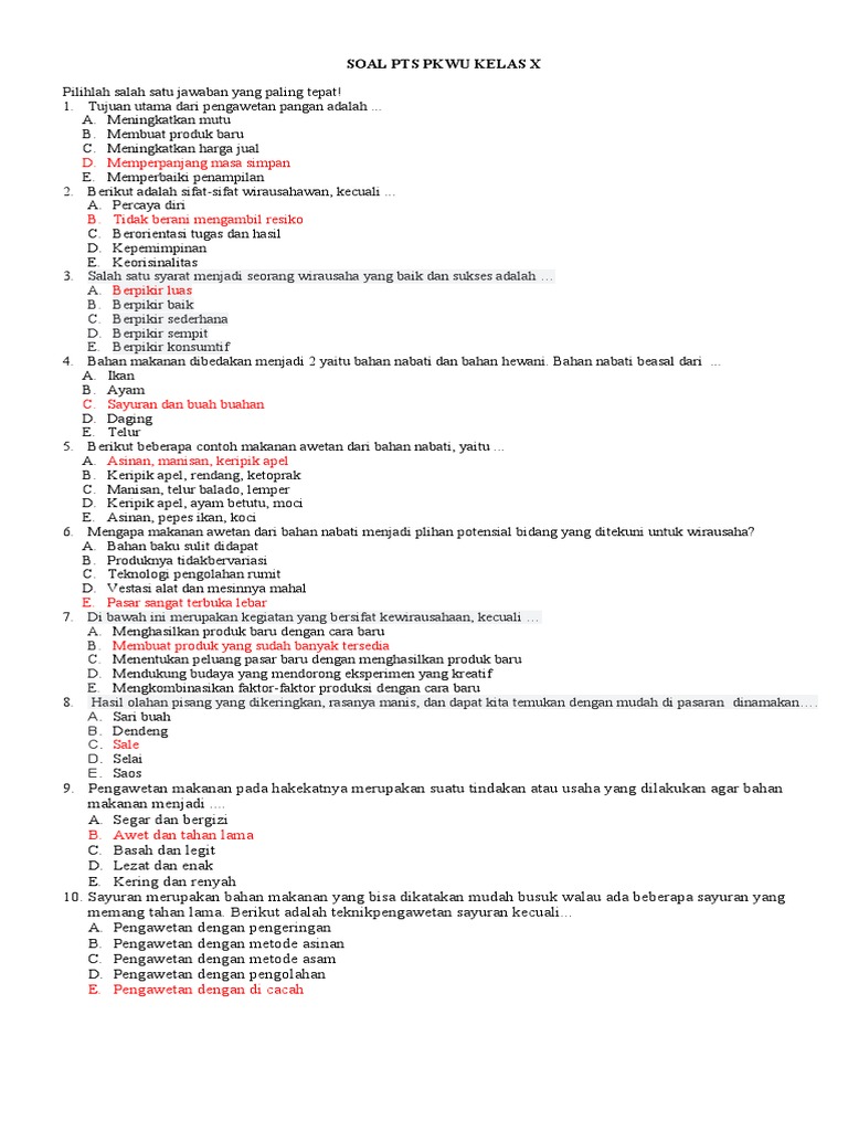 Soal PKWU Kelas X | PDF