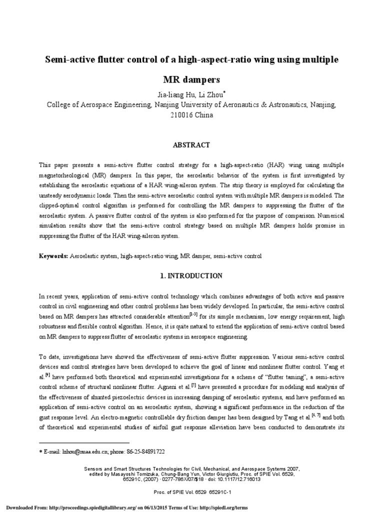 Semi-Active Flutter Control of A High-Aspect-Ratio Wing Using Multiple | PDF | Stiffness | Aerospace