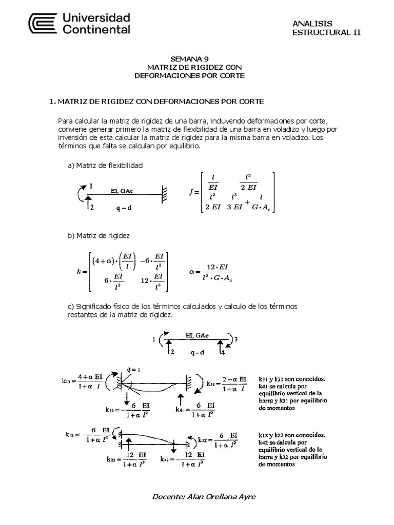 Análisis estructural II: Matriz de rigidez con deformaciones por corte | PDF | Rigidez ...