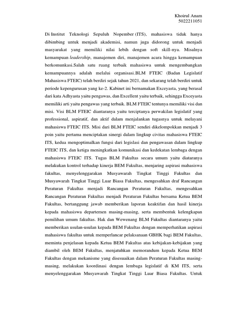 "Peran dan Visi BLM FTEIC ITS" | PDF