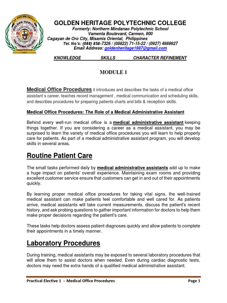 Medical Office Procedures | PDF | Medical Ethics | Medical Record