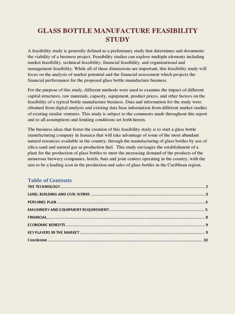 Feasibility Study for Glass Bottle Manufacturing | PDF | Feasibility ...