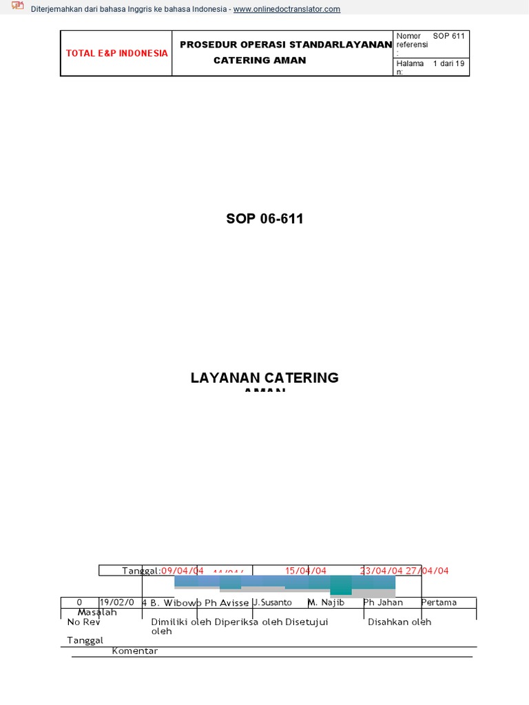 Safe Catering Service Sop 06 611.en - Id | PDF