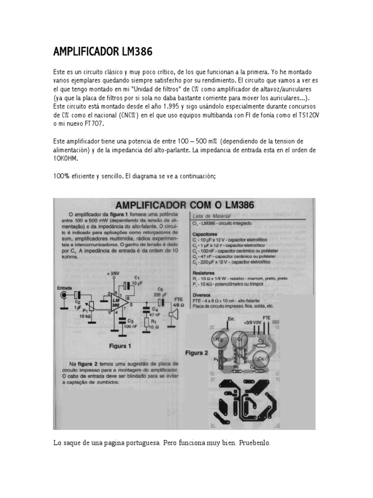 Amplificador LM386 | PDF | Impedancia eléctrica | Ingeniería en telecomunicaciones