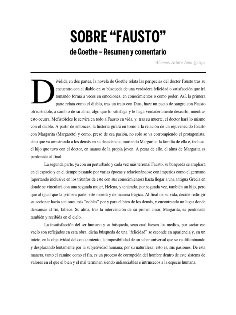 Comentario y Resumen de Fausto (Arturo Jaila) | PDF | Fausto
