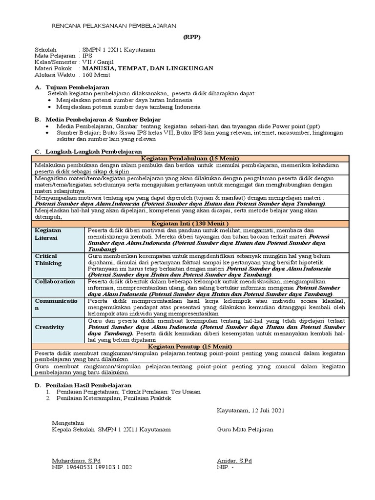 RPP 1 | PDF | Sains & Matematika