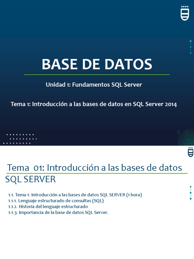 PPT 2022 02 U01 T01 Base de Datos (4685) | PDF | SQL | Servidor SQL de Microsoft