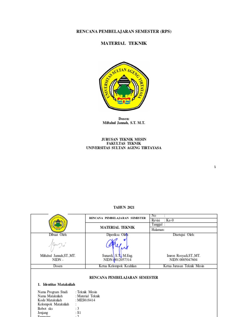 RPS Material Teknik (Genap 2021) | PDF