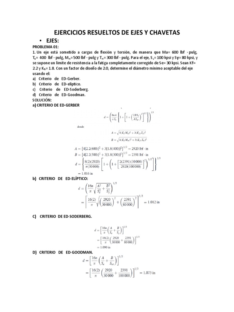 Ejercicios Resueltos de Ejes y Chavetas | PDF | Acero | Engranaje