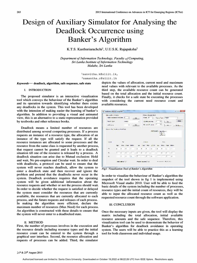 Design of Auxiliary Simulator For Analysing The Deadlock Occurrence Using Bankers Algorithm | PDF