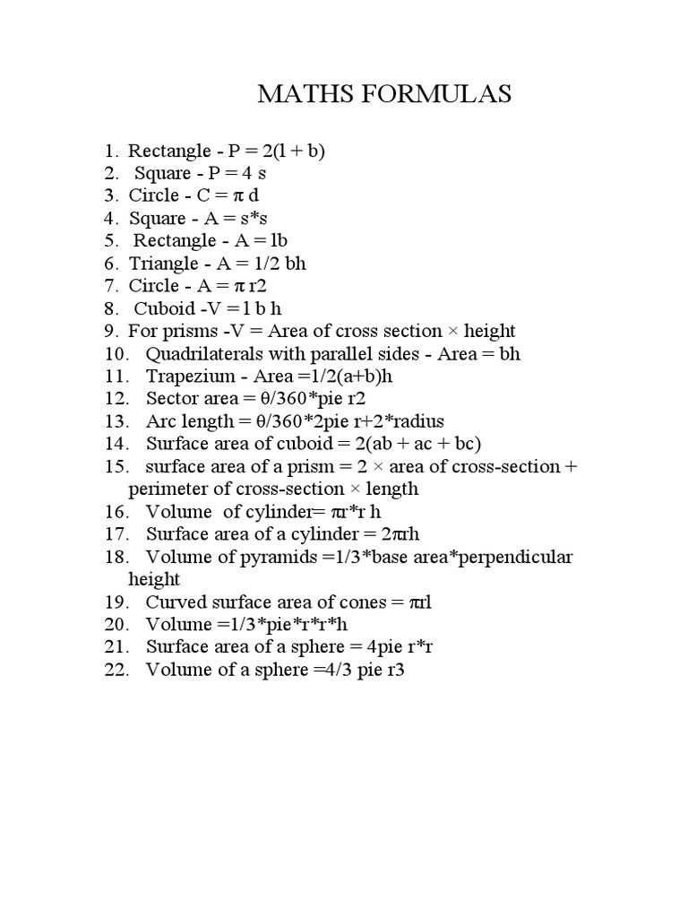 Maths Formulas | PDF