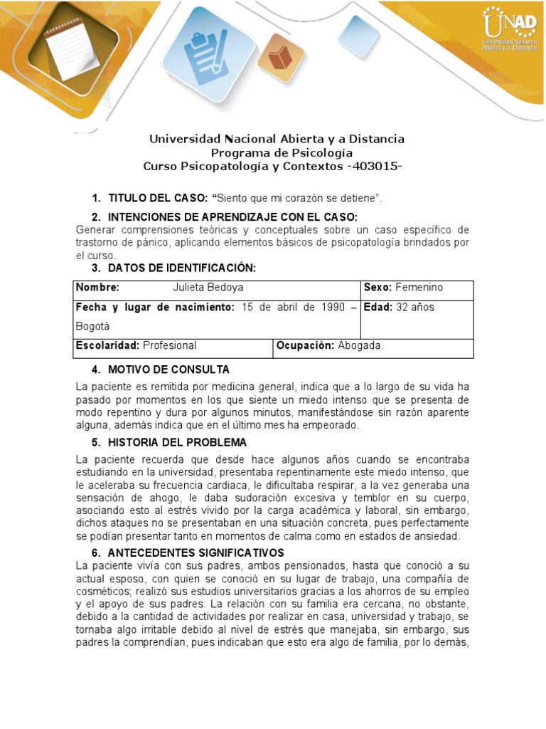 Caso 9. Caso Clínico | PDF | Trastorno mental | Trastorno de pánico