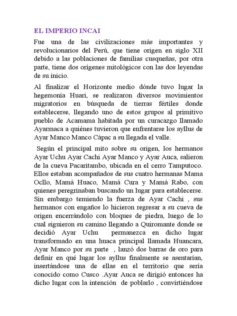 El Imperio Inca | PDF | Imperio Inca | Perú