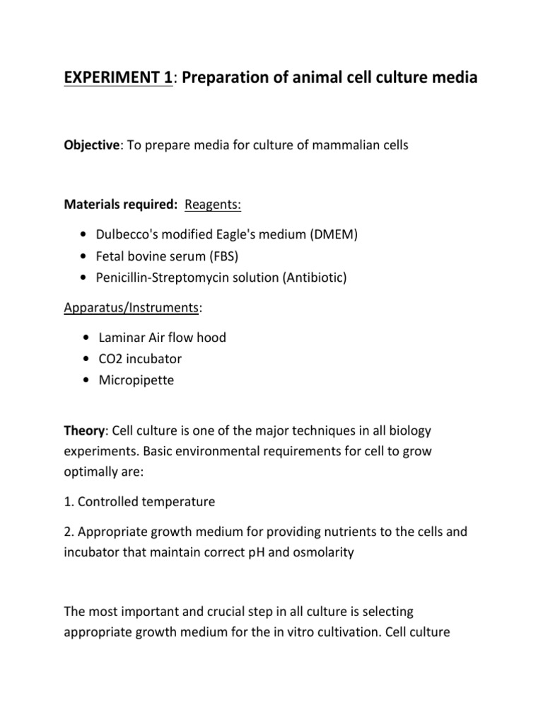 Preparation of Animal Cell Culture Medium | PDF | Growth Medium | Cell ...