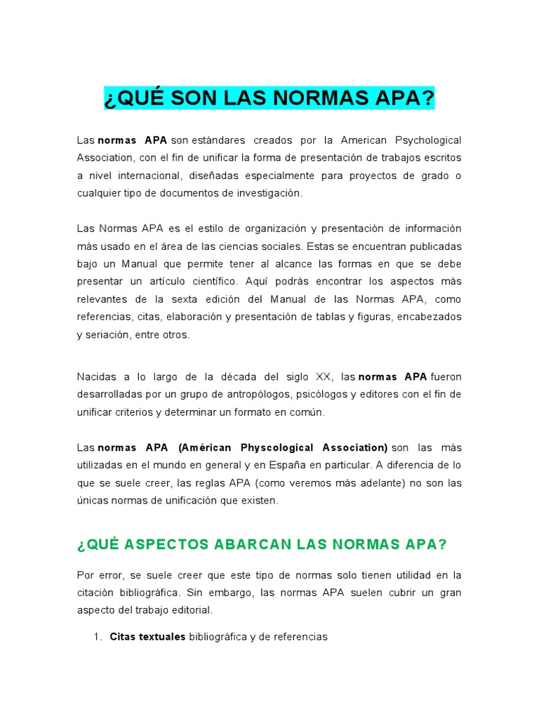 Qué Son Las Normas Apa | PDF | Asociacion Americana de Psicologia ...