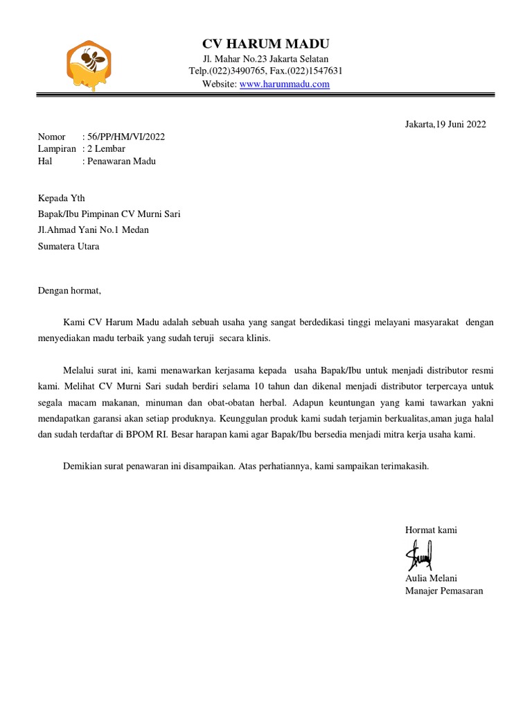 Surat Penawaran Produk, Proposal& Balasan | PDF