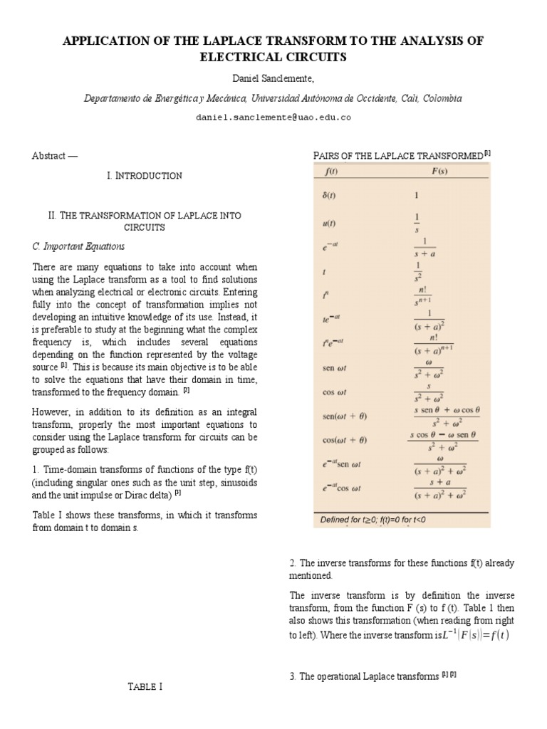 Application of The Laplace Transform To The Analysis of Electrical ...
