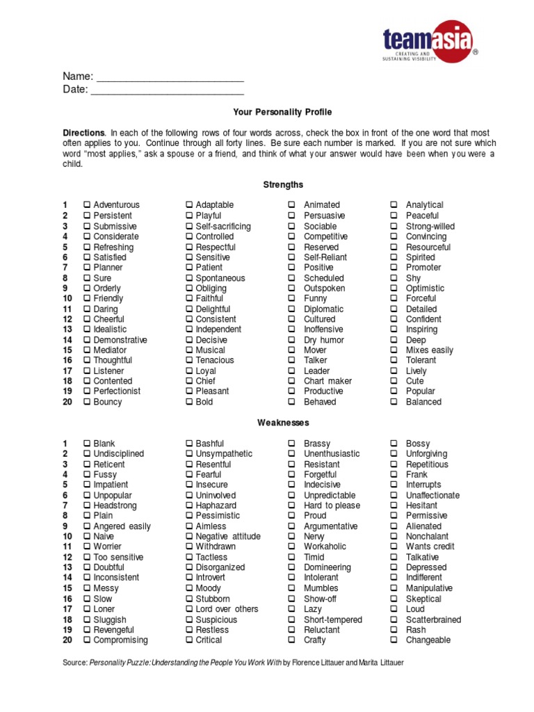 01 - Personality Profile | PDF | Psychology | Psychological Concepts