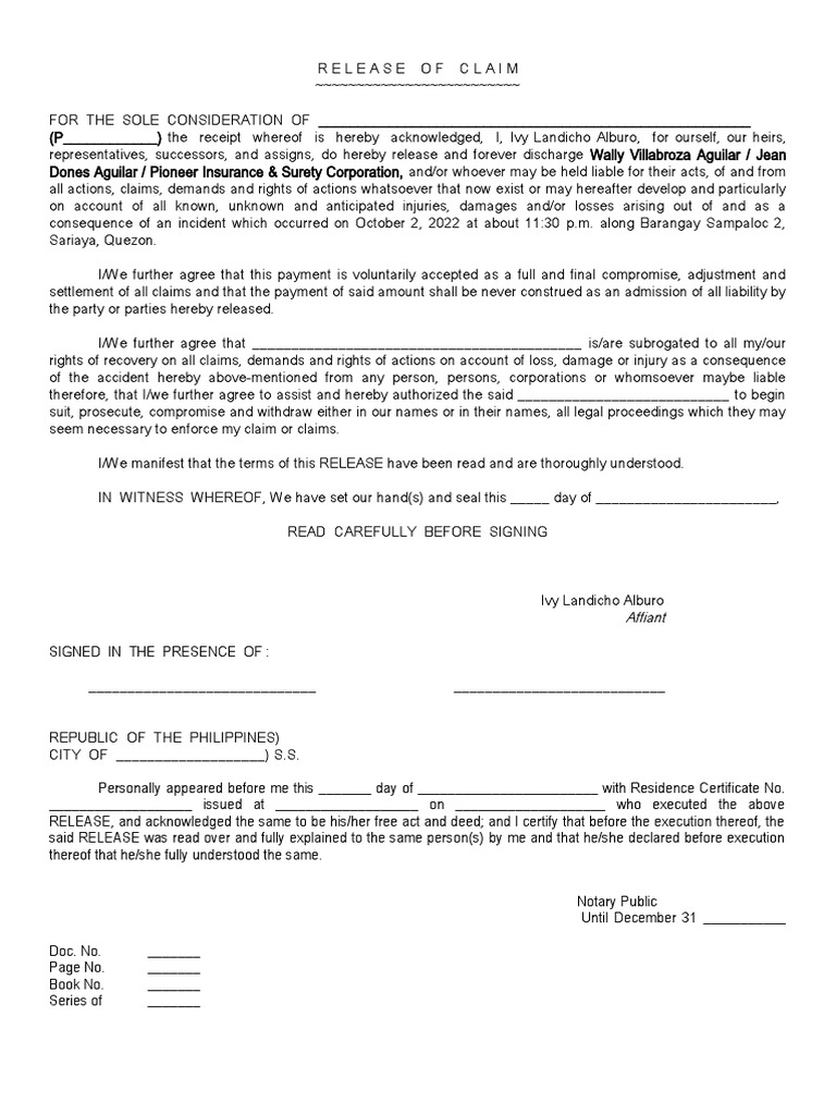 Release of Claim IVY | PDF | Legal Liability | Common Law