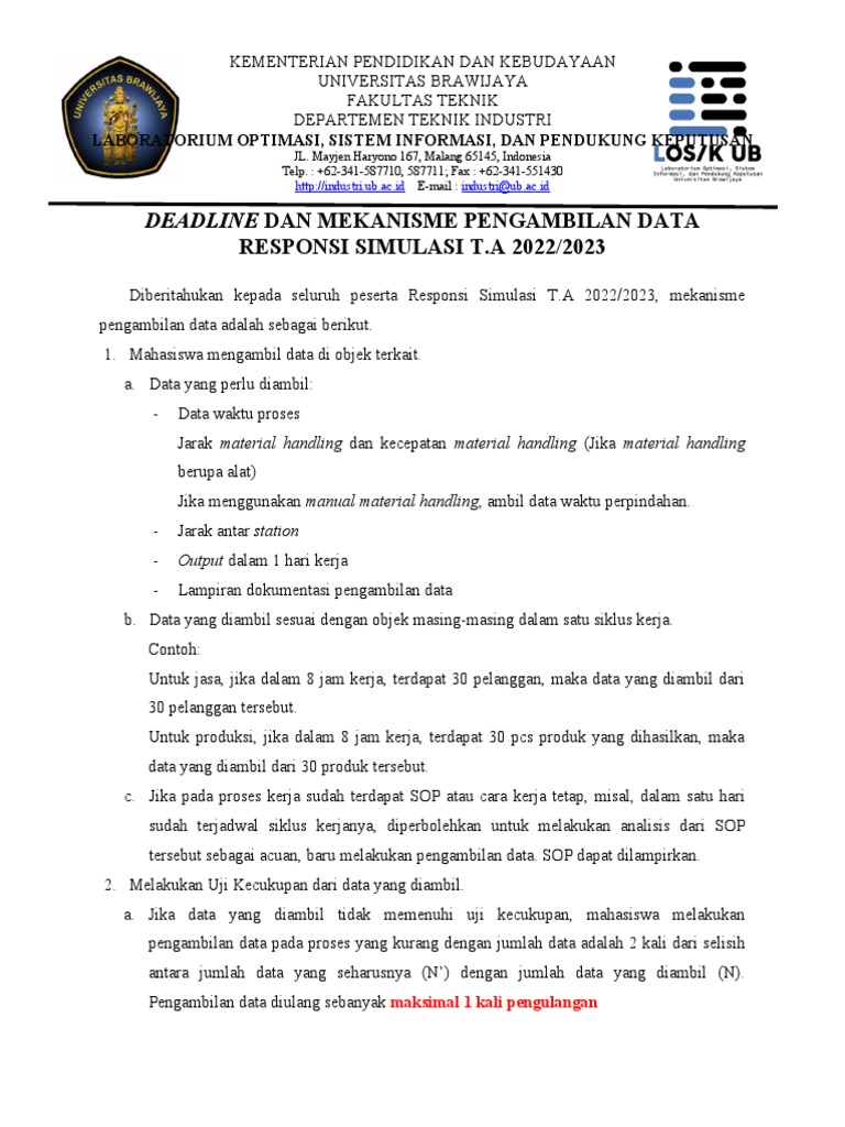 Deadline Pengambilan Data Responsi 2022 | PDF