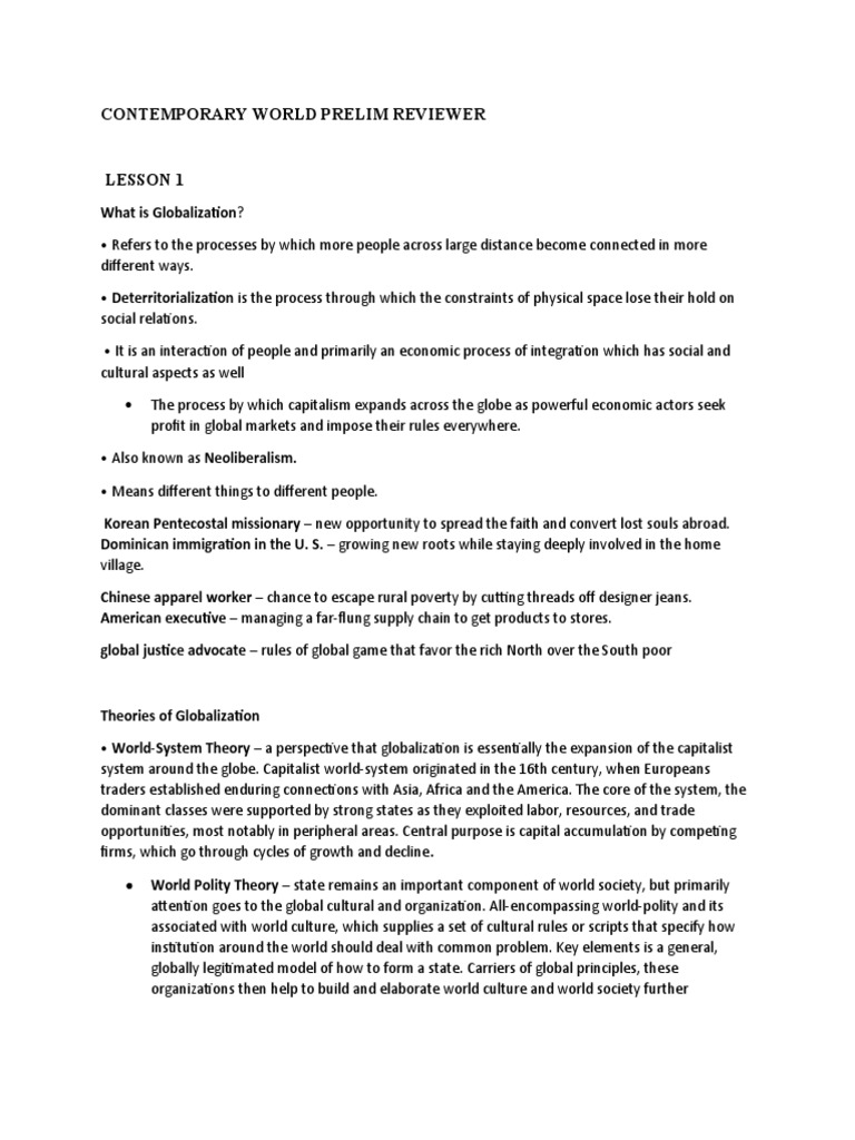 Contemporary World Prelim Reviewer | PDF | Balance Of Payments ...