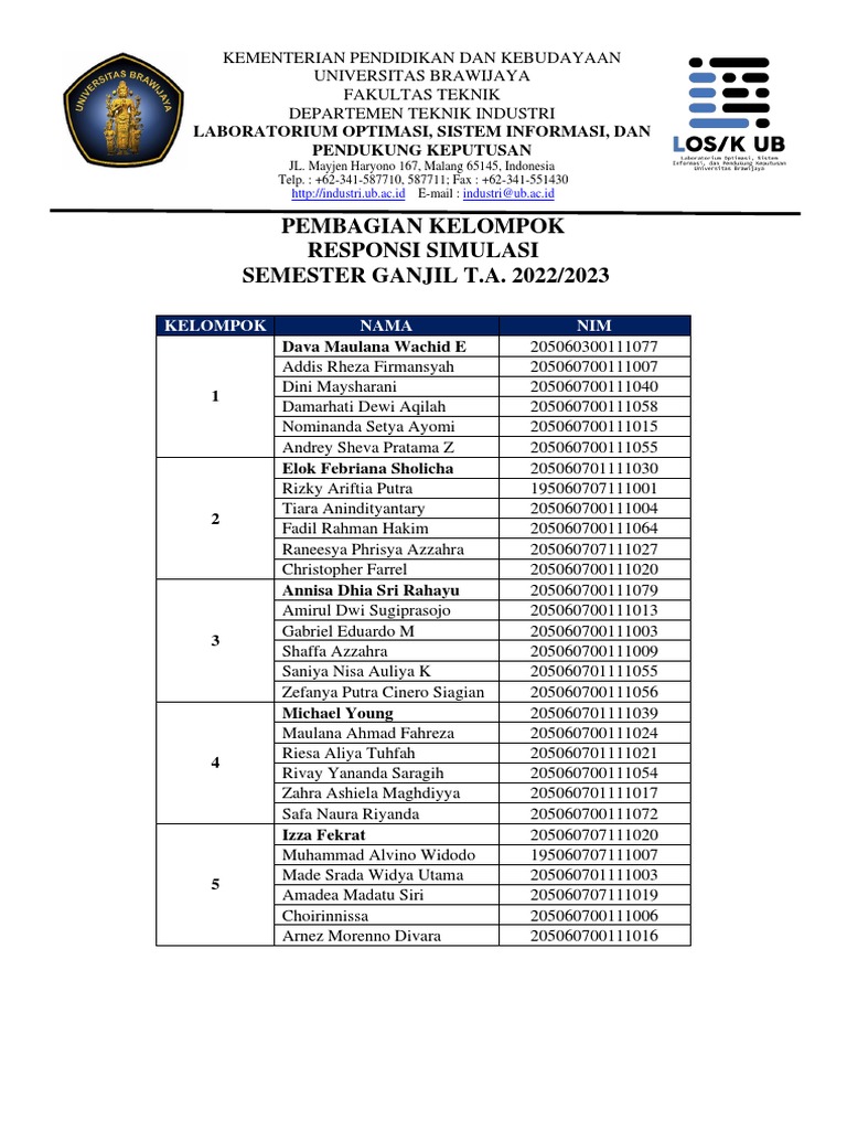 Pembagian Kelompok | PDF
