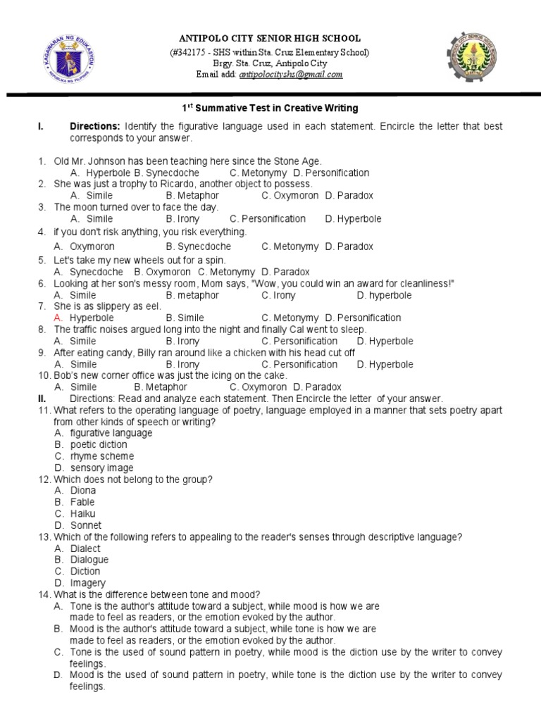Summative Test Creative Writing | PDF | Poetry | Poetics