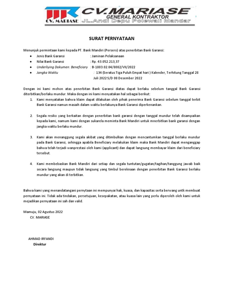 Surat Permohonan Penjaminan | PDF