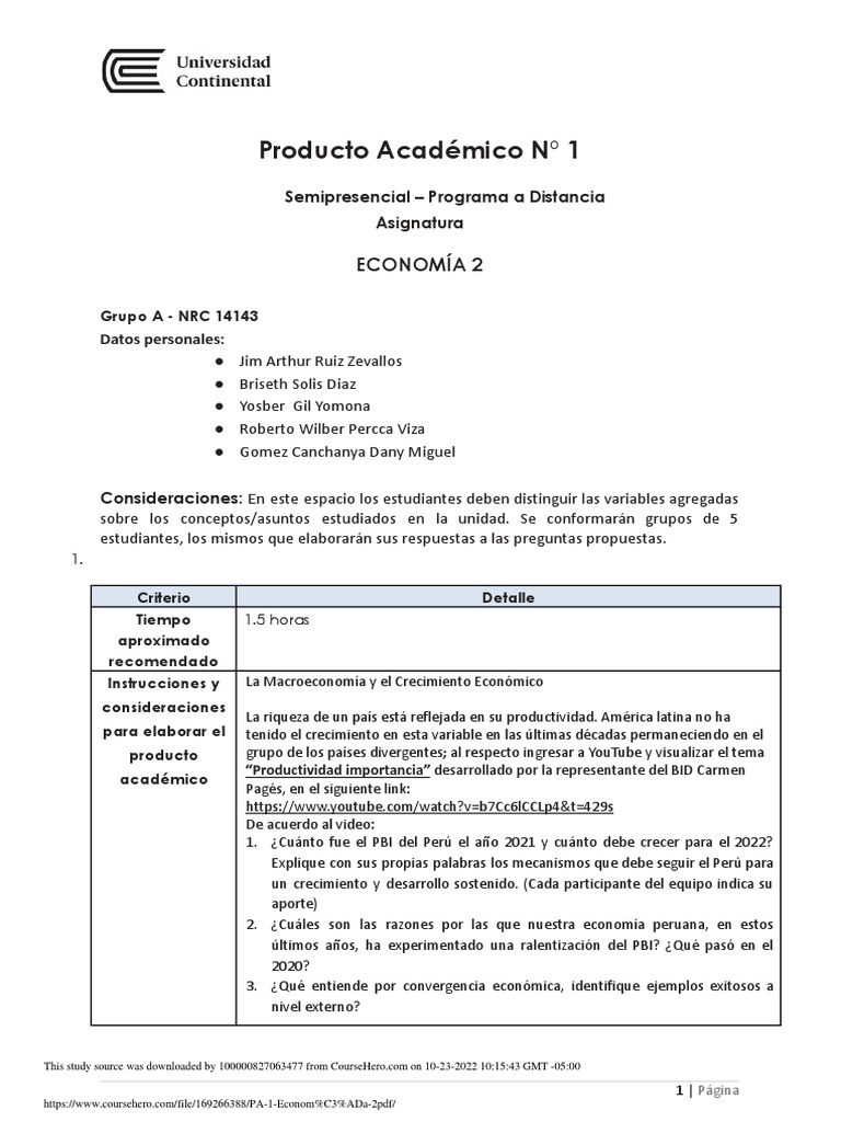 PA 1 Econom A 2 PDF | PDF | Crecimiento económico | Perú