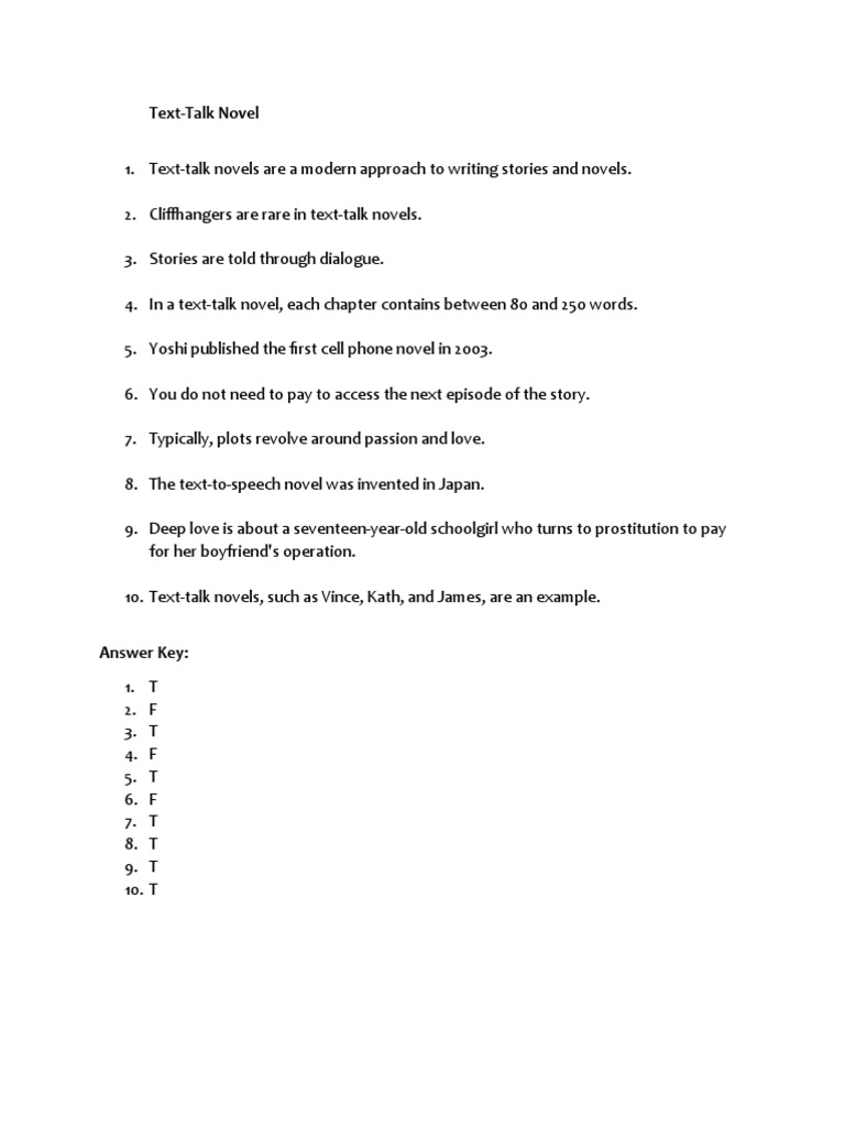 Text Talk Novel | PDF