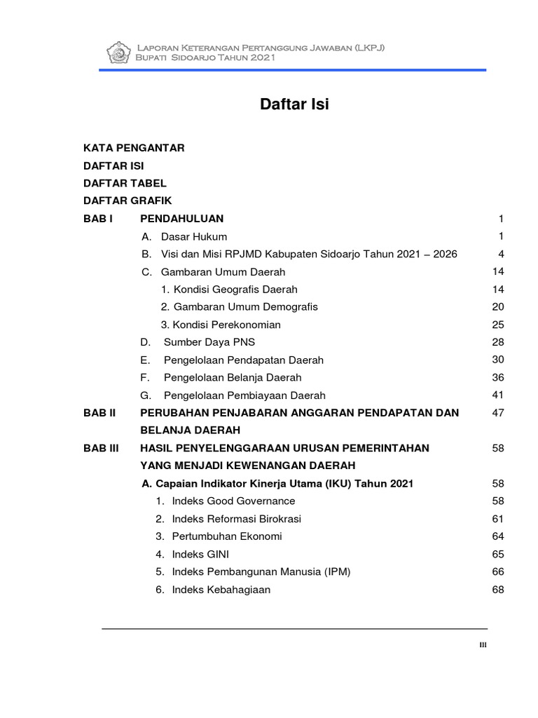 Daftar Isi LKPJ 2021 | PDF