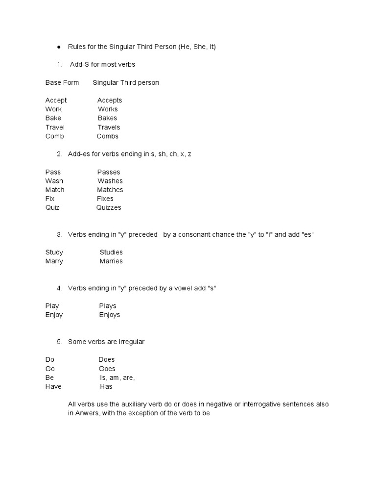 Third Person Singular Verb Rules | PDF