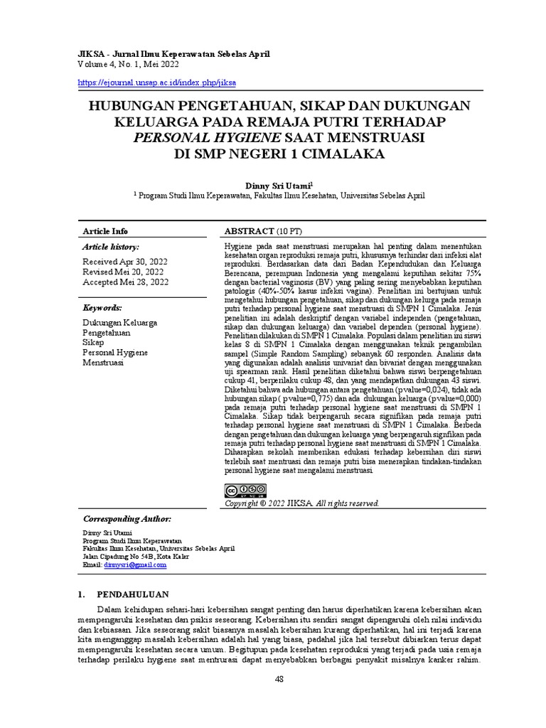 Vol 4 No 1 7 2022 Dinny Sri Utami Hubungan Pengetahuan Sikap Dan ... Vol 4 No 1 7 2022 Dinny Sri Utami Hubungan Pengetahuan Sikap Dan ...