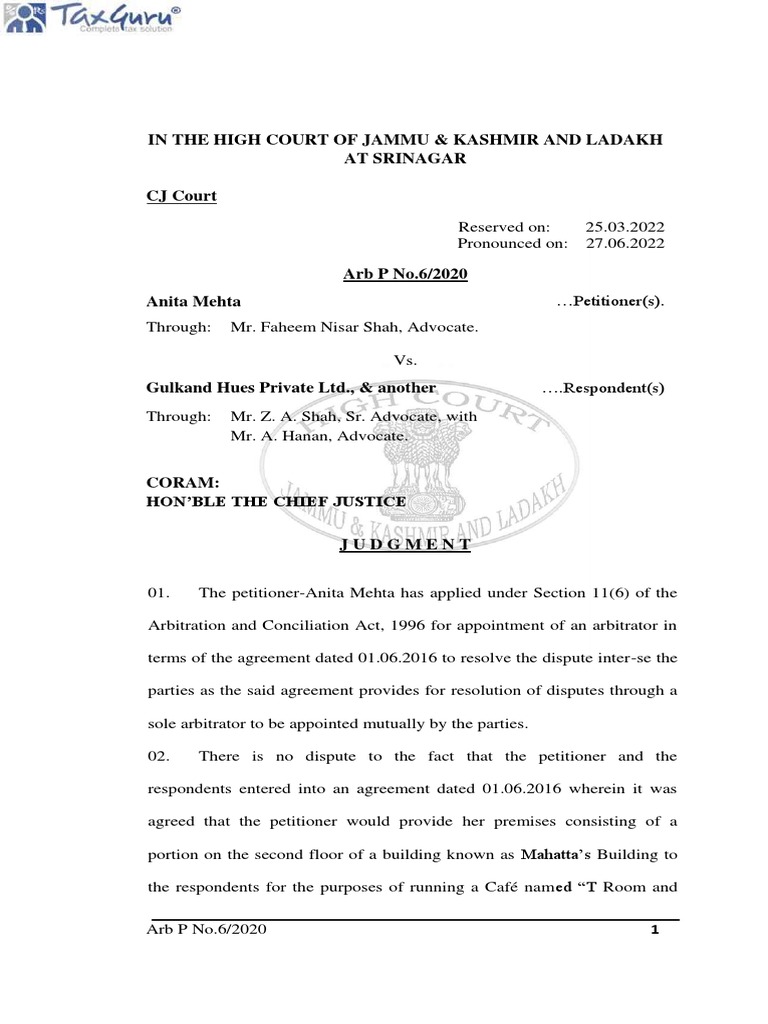 Arbitration Petition: Anita Mehta vs. Gulkand | PDF | Arbitration | Lawsuit