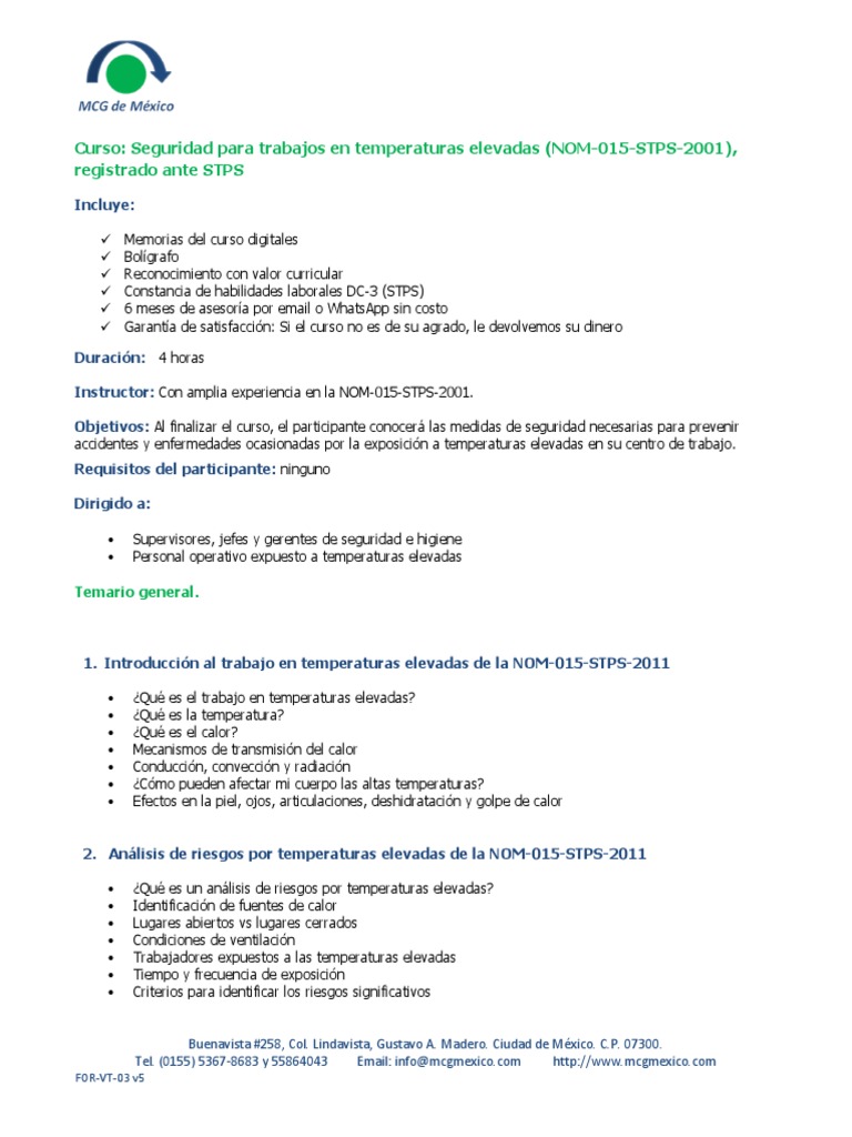 08SS-nmex-curso Seguridad para Trabajos en Temperaturas Elevadas | PDF ...