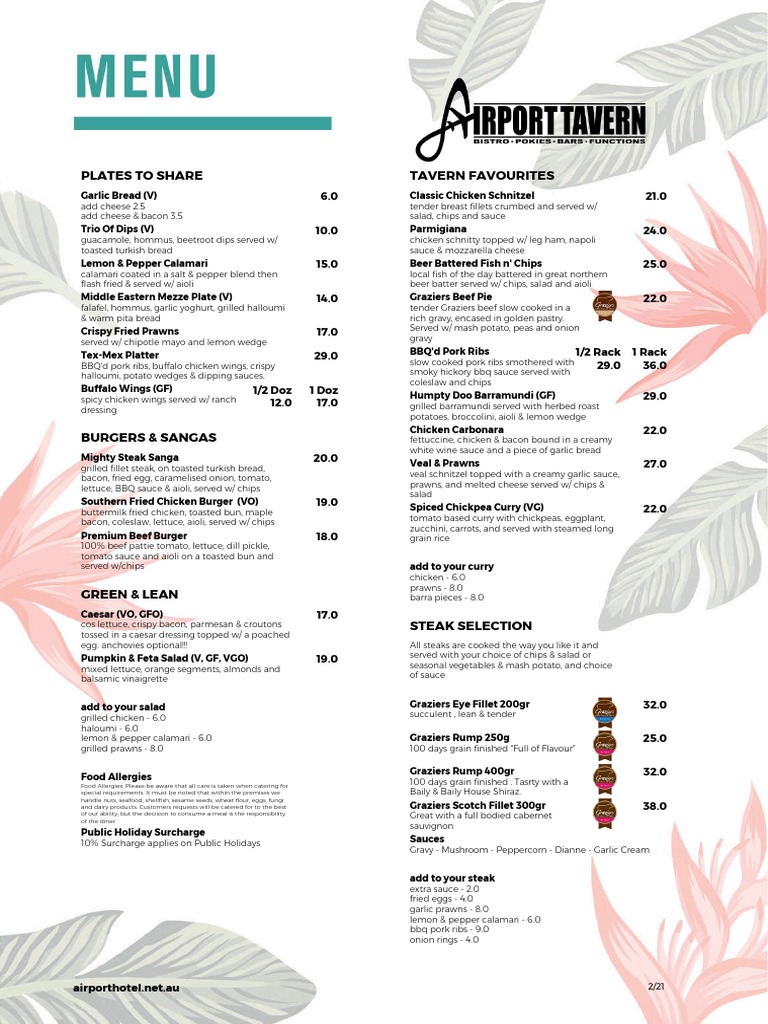 Main Menu Airport Tavern | PDF | Hamburgers | French Fries